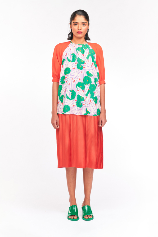 Godavari Midi Dress - Lavenderflower+scarlet | Shop Online | bhaane